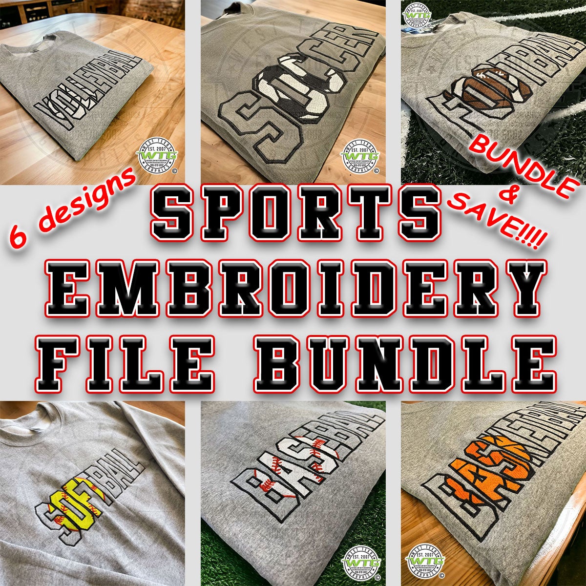 Sports Bundle Wording Embroidery File | West Texas Graphics